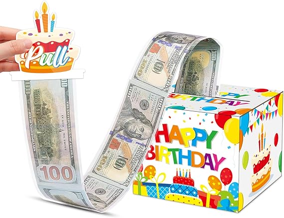 Amazon.com: Birthday Money Box for Cash Gift Pull Colorful Back to ...