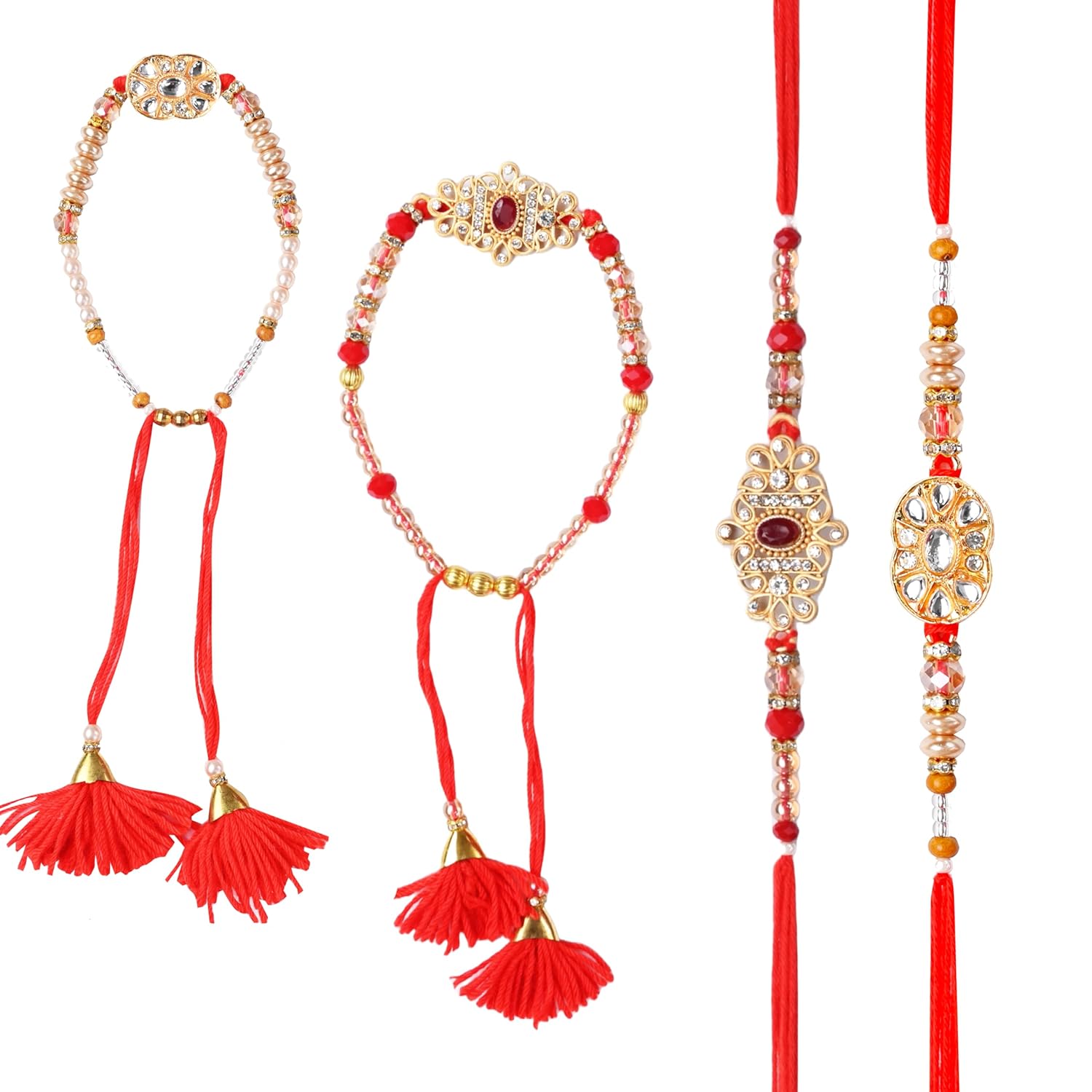 Buy The Stone Aisle Premium Set of 4 Rakhi Set for Bhaiya Bhabhi for ...