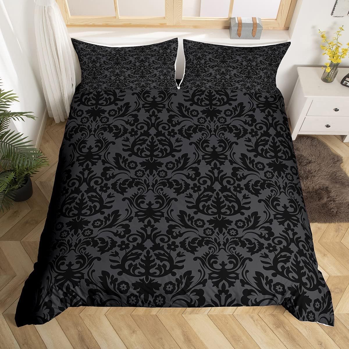 Royal Damask Duvet Cover Set Double Size Bedding Black : Amazon.co.uk ...