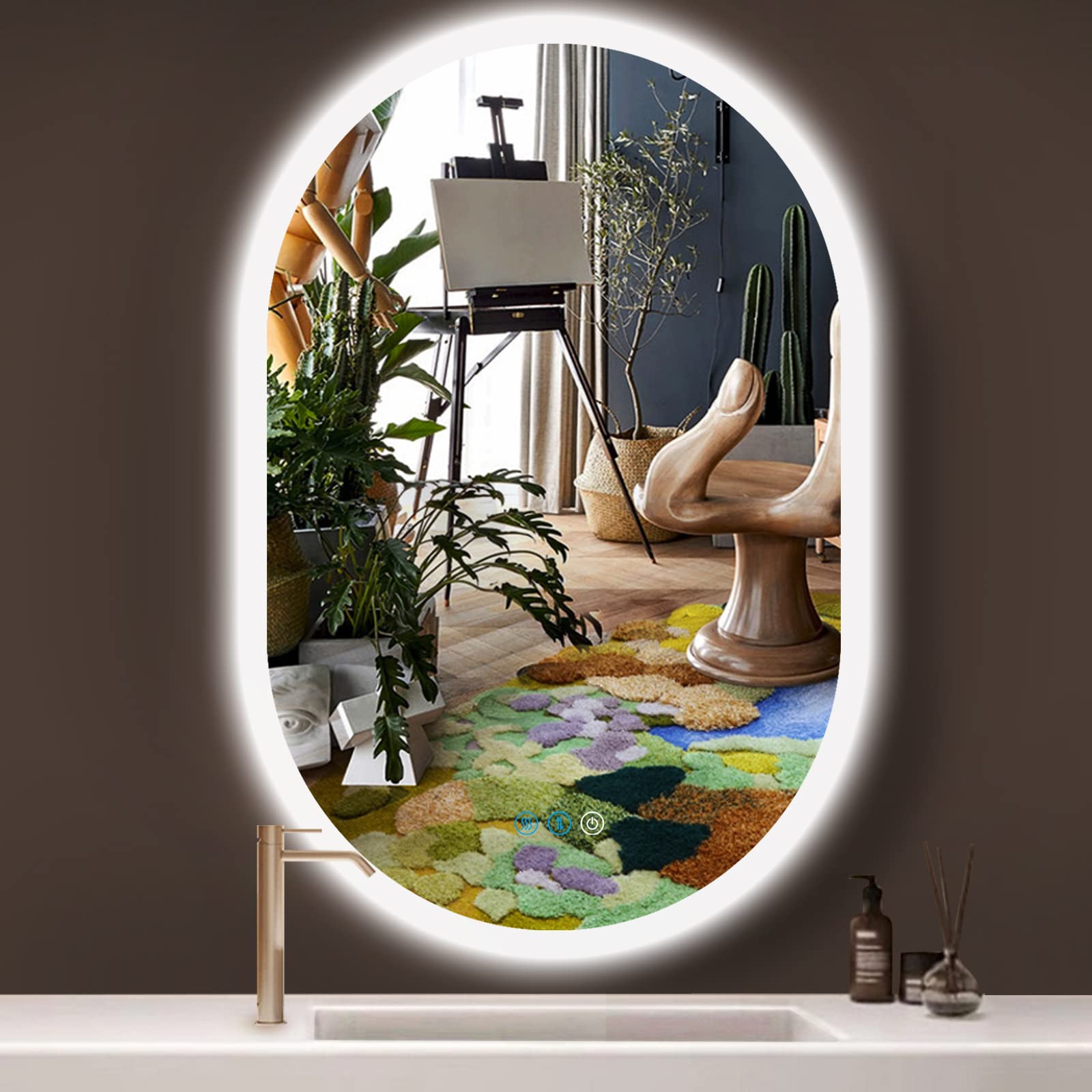 DIDIDADA 36 x 24 Inch Bathroom Oval Lighted Mirror with Backlit Lights ...