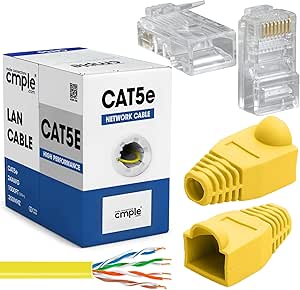 Amazon.com: Cmple - Yellow Cat5e Ethernet Cable 1000ft Bulk 24AWG + 50 ...