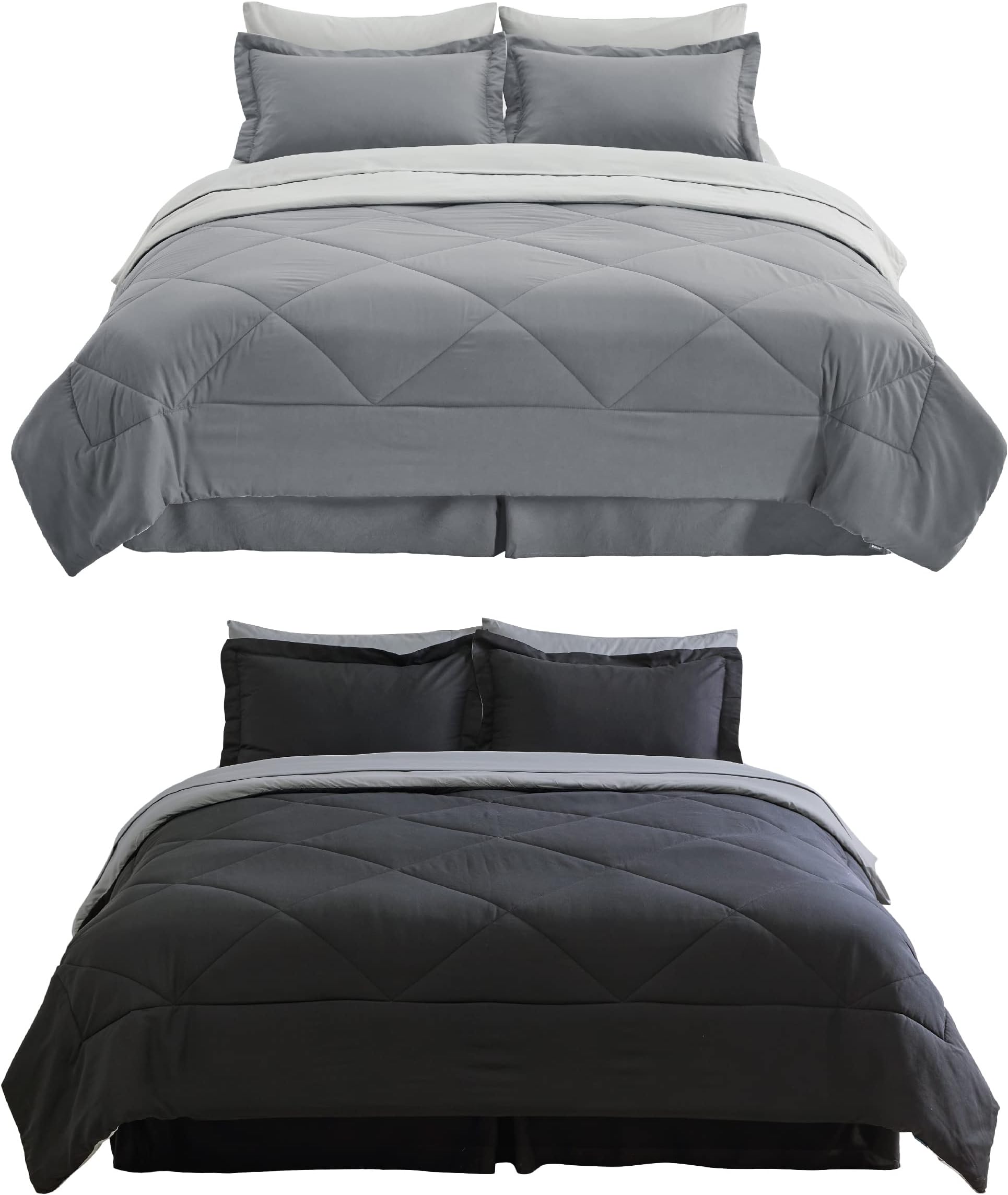 Amazon.com: Bedsure Queen Comforter Set Reversible Grey Bundle Black ...