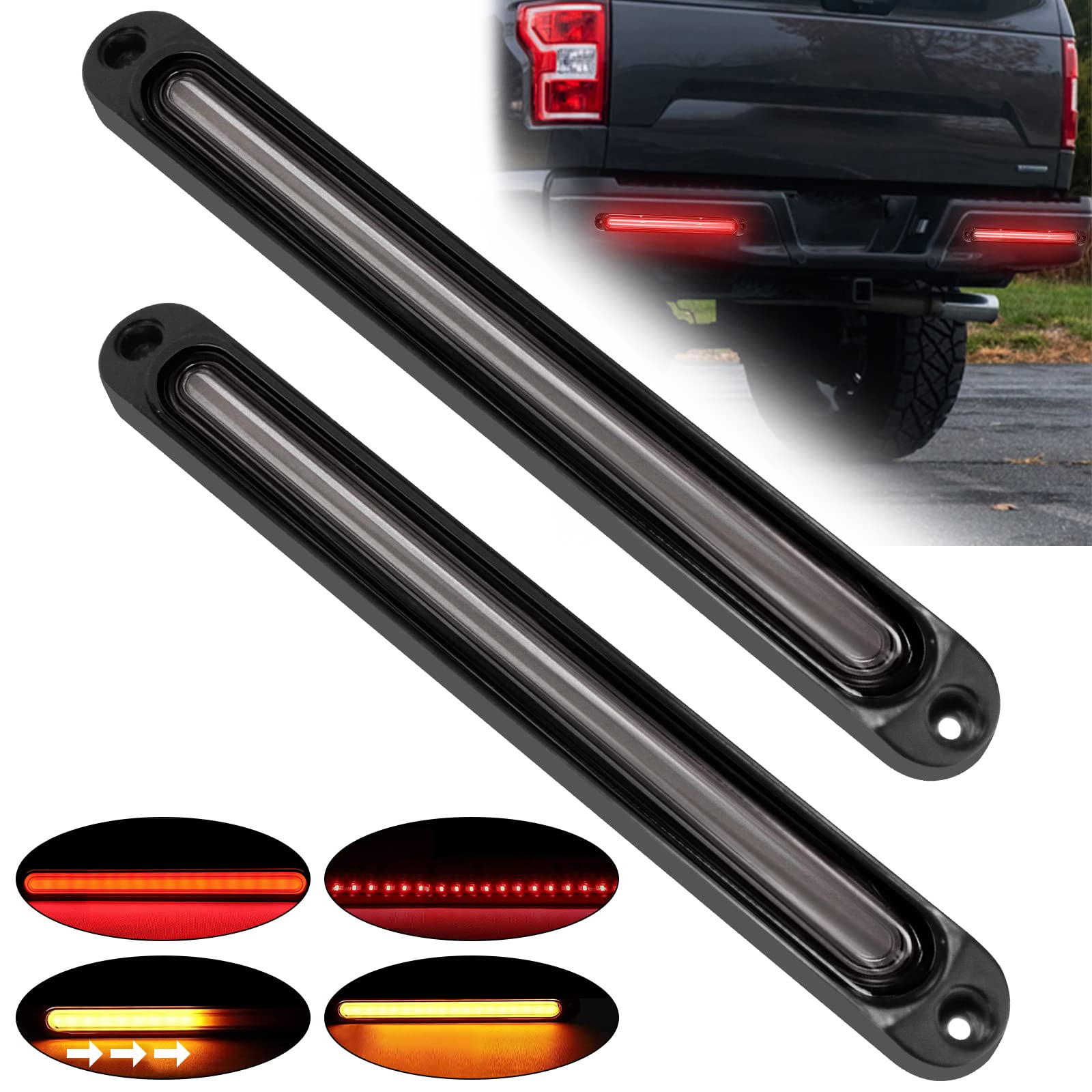 Snapklik.com : 10" LED Trailer Tail Light Bar, Red+Amber Sequential ...