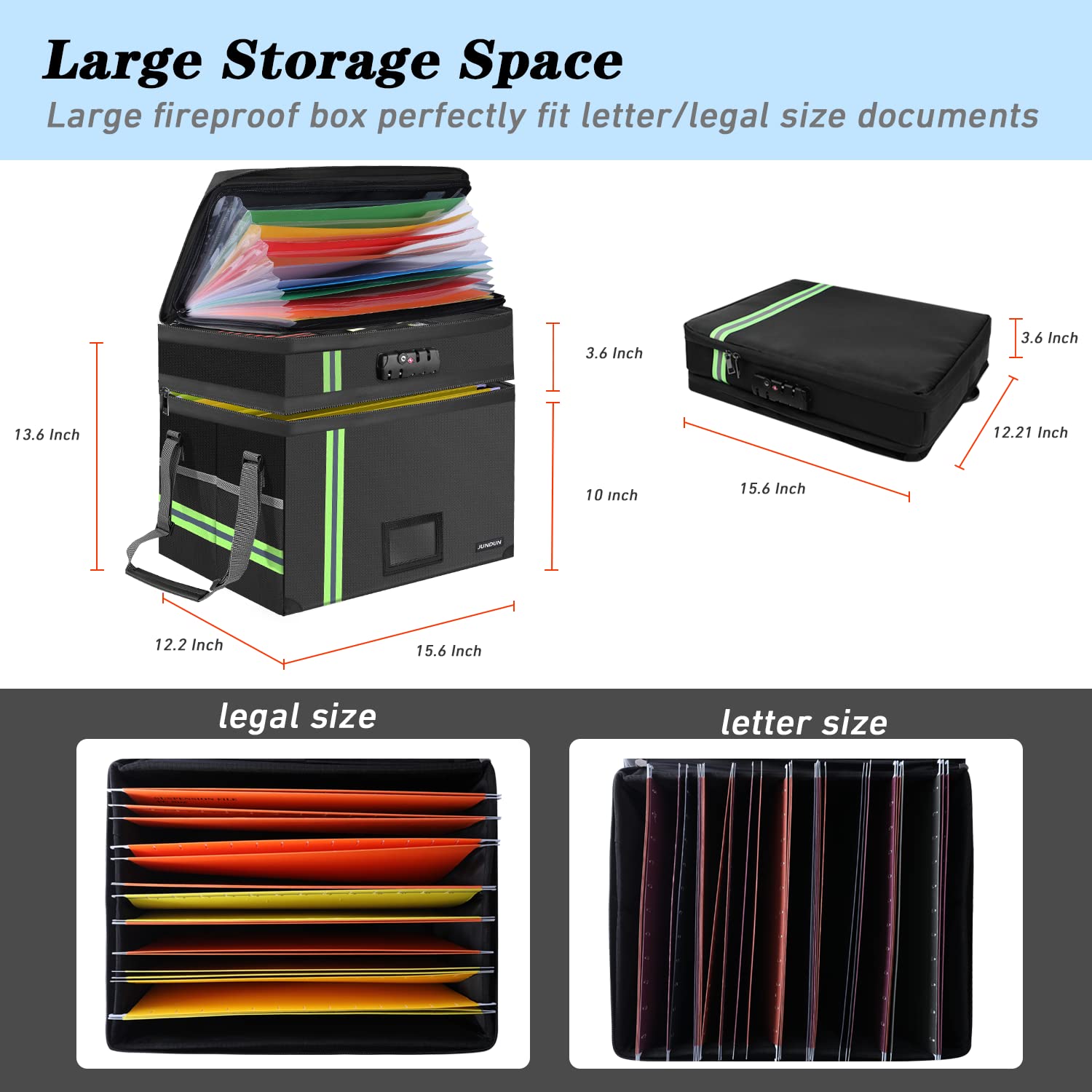 Snapklik.com : JUNDUN File Box,2- Layer Fireproof Document Box