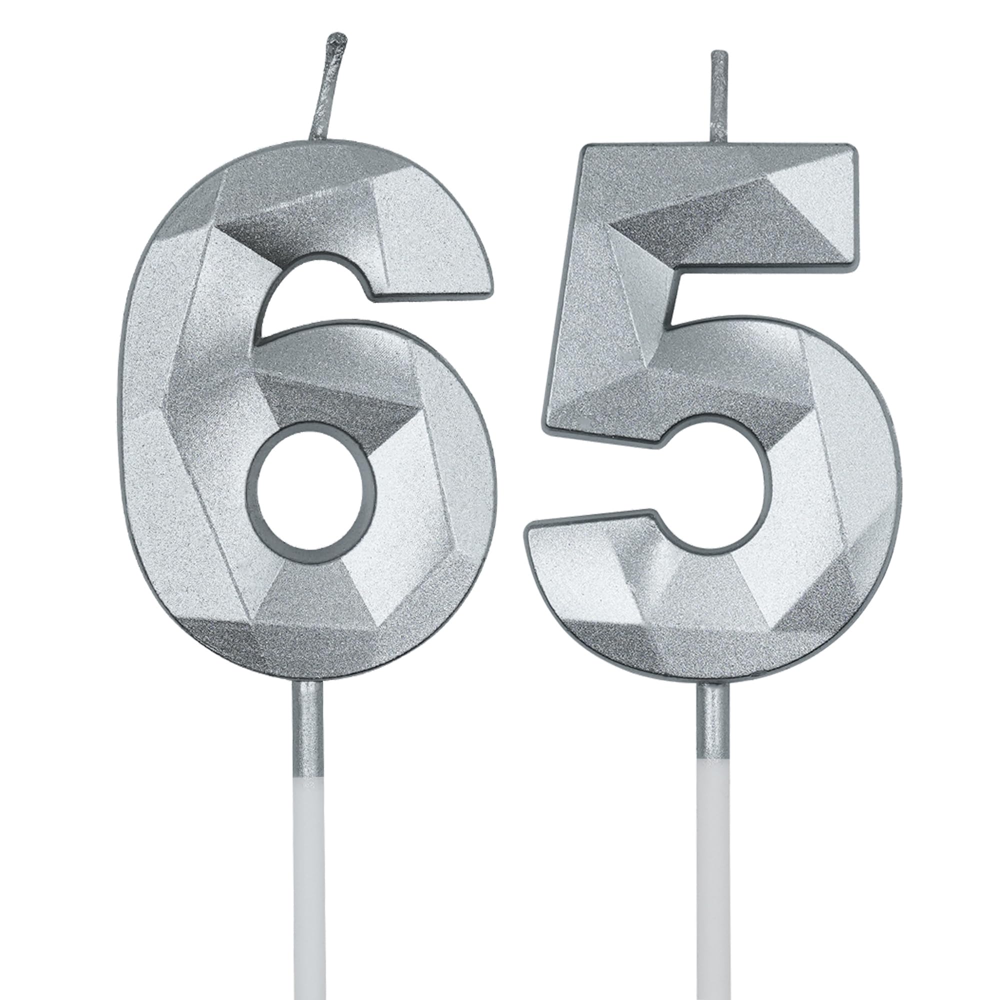 Amazon.com: 65th & 56th Birthday Candles for Cake, Silver Number 65 56 ...