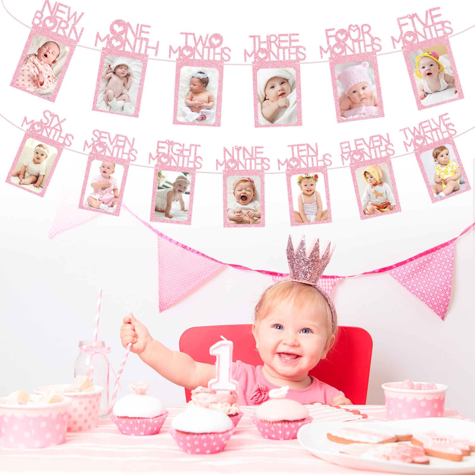 Monthly Photo Banner First Birthday Photo Milestone Sign, 12 Months ...