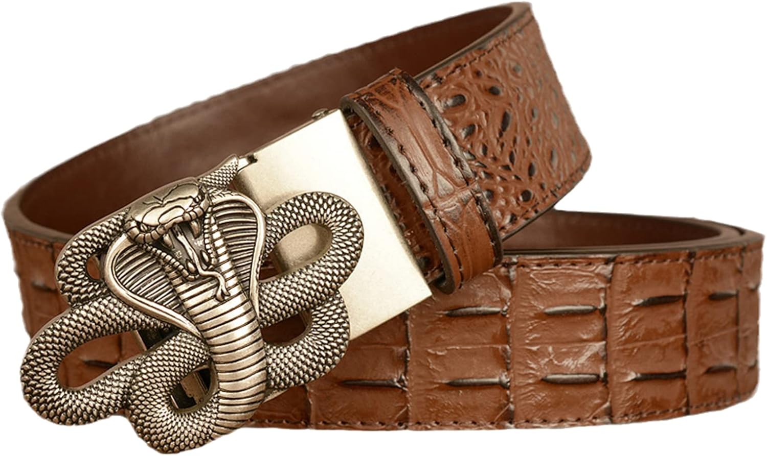 Amazon.com: YOPADO Mens Ratchet Crocodile Pattern Leather Embossed Belt ...