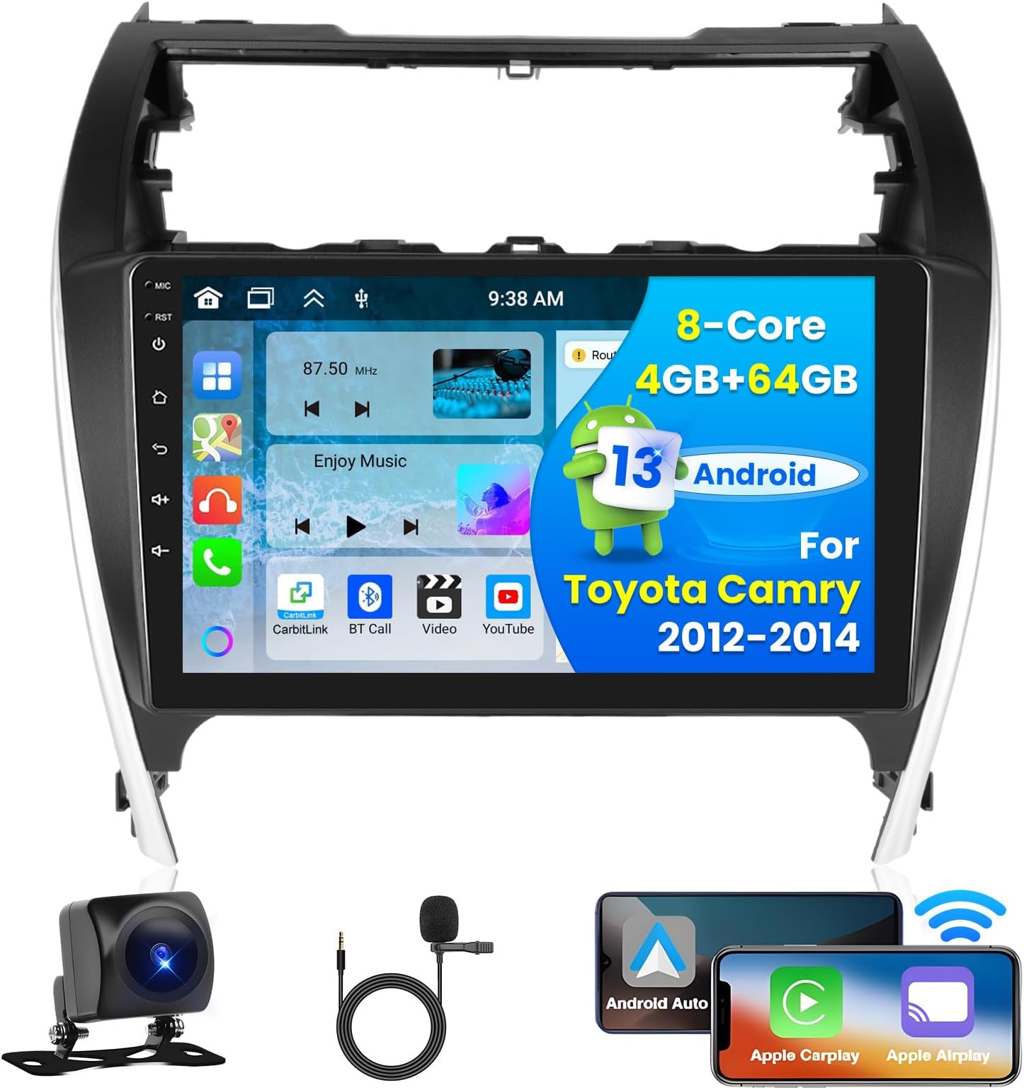 Amazon.com: [4G+64G] Hikity Radio for Toyota Camry 2012-2014 Android 13 ...