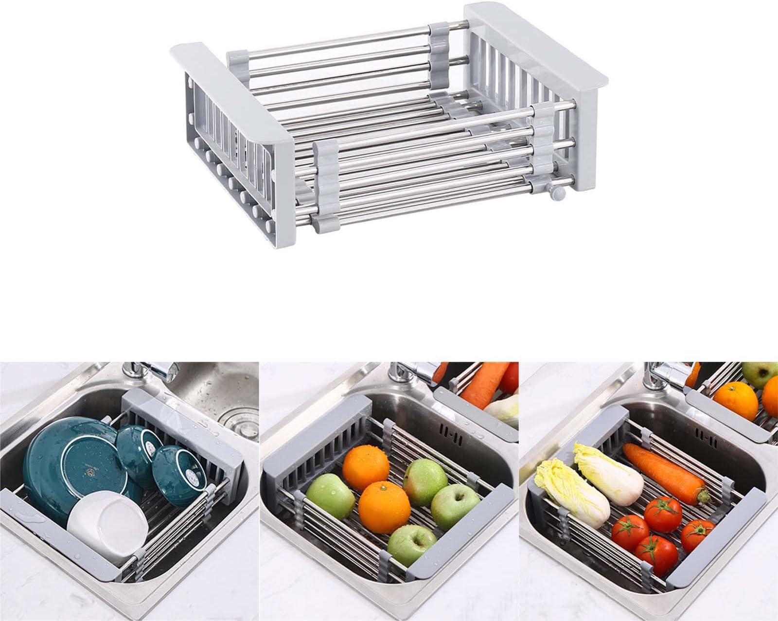 Amazon.com - 1pc Drain Rack | Retractable Stainless Steel Sink Strainer ...