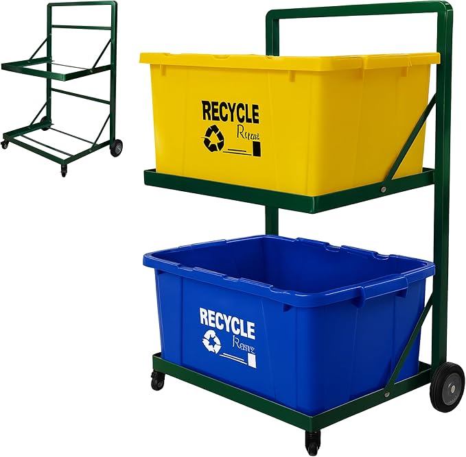 Amazon.com: VERSSURE Recycling Cart,2-Tier Recycle Bin Cart with Wheels ...