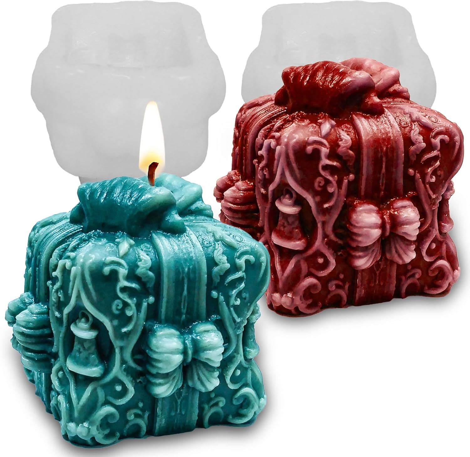 Amazon.com: Wehous 2PCS Gift Box Candle Molds, Delicate Christmas Bell ...