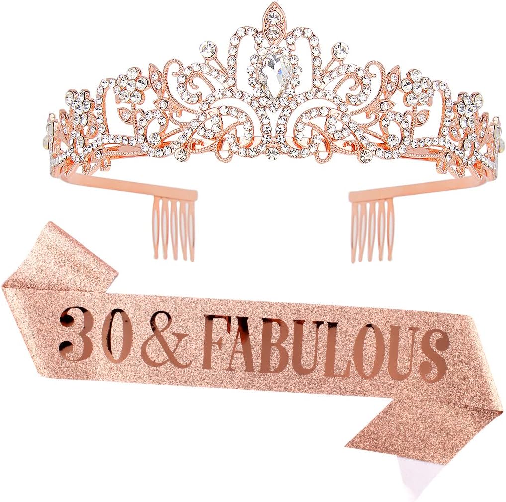 Amazon.com: AOPRIE Birthday Crown for Women 30 & Fabulous Birthday Sash ...