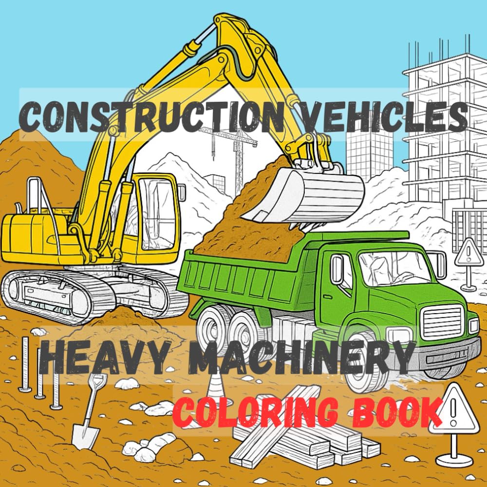 Construction Vehicles & Heavy Machinery Coloring Book: Big Machines at ...