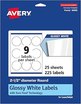 Amazon.com : Avery Glossy White Round Labels, Sure Feed Technology, 2.5 ...