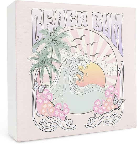 Amazon.com: Retro Summer Wooden Sign - Beach Bum Box Trendy Decor ...