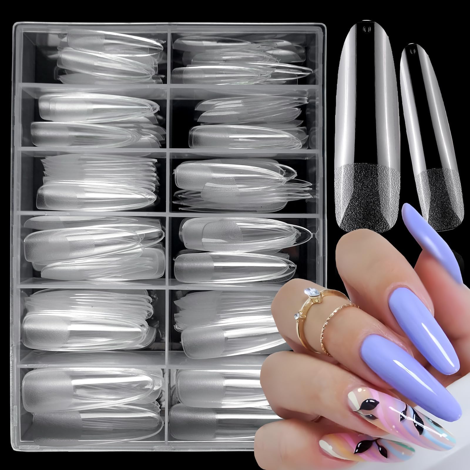 Amazon.com: LuckForever 240pc XL Almond Gel Nail Tips Clear Fake Nails ...