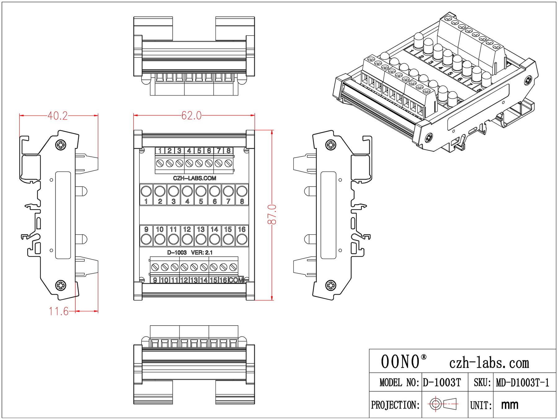 Snapklik.com : DIN Rail Mount 16 LEDs Indicator Light Module, Support ...