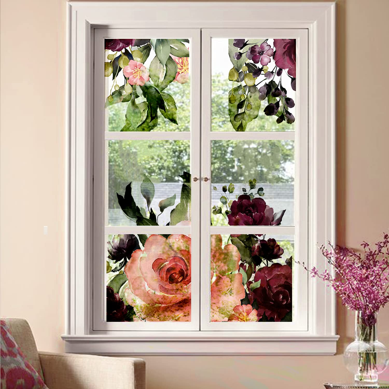 Amazon.com: Flortlias Transparent Floral Window Sticker, Removable ...