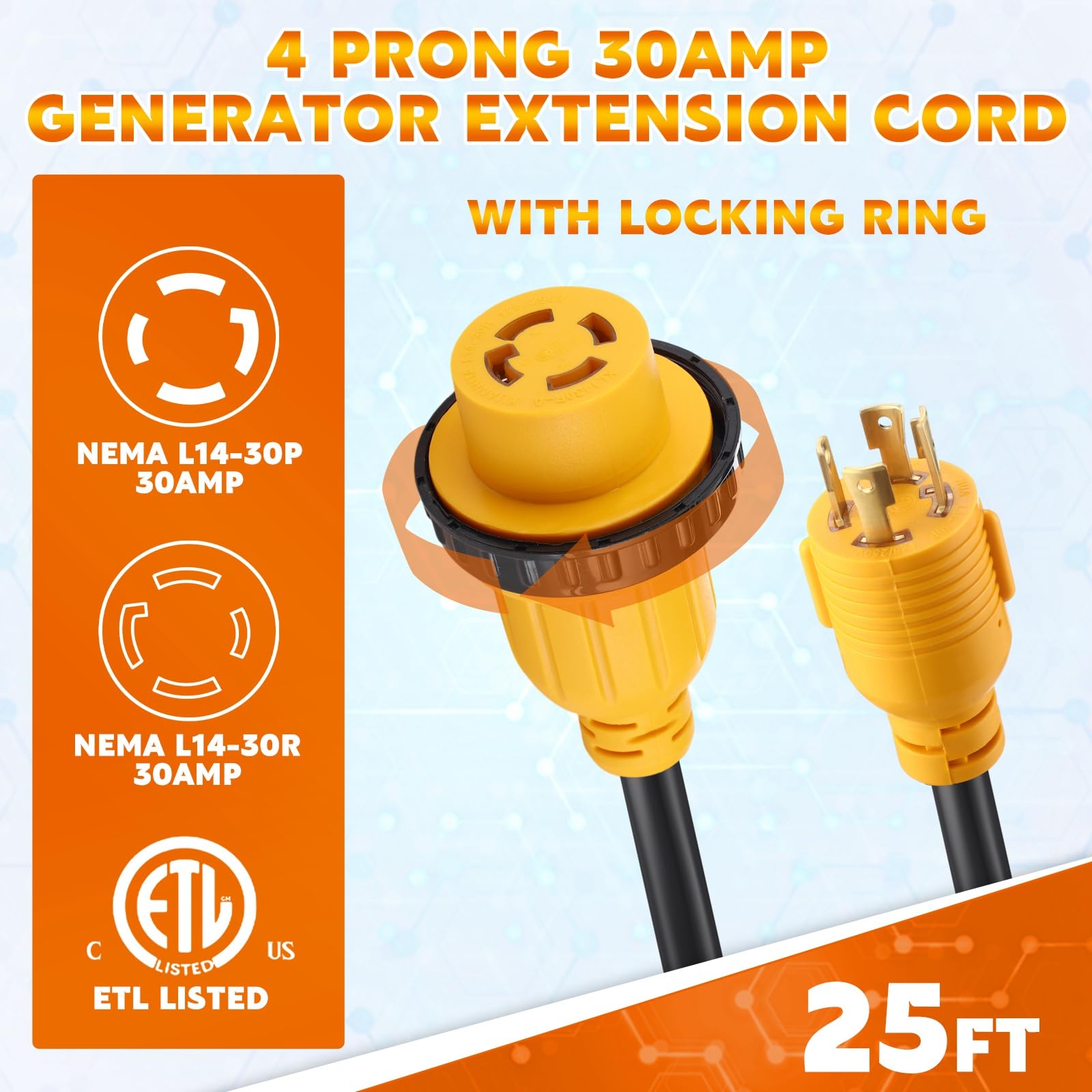 Snapklik.com : Kanayu 30 Amp 25FT Generator Cord And Pre-Drilled Power Inlet Box, 4 Prong NEMA ...