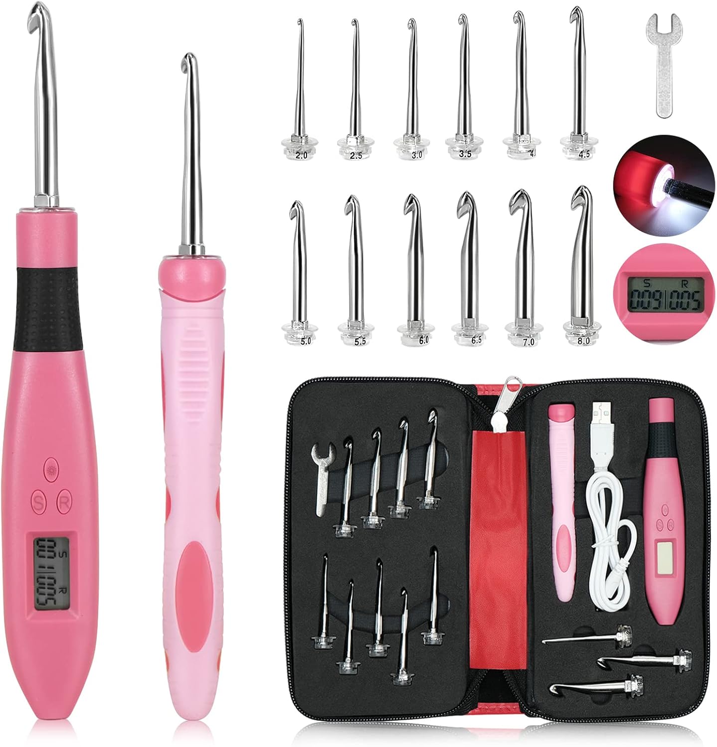 Amazon.com: 12 Size Counting Crochet Hooks Set for Stitch & Row Counter ...