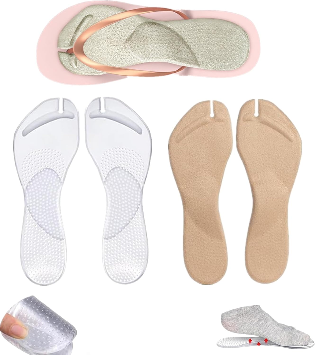 Amazon.com: 2 Pairs Gel Arch Support Cushion Insoles for Flip Flop ...
