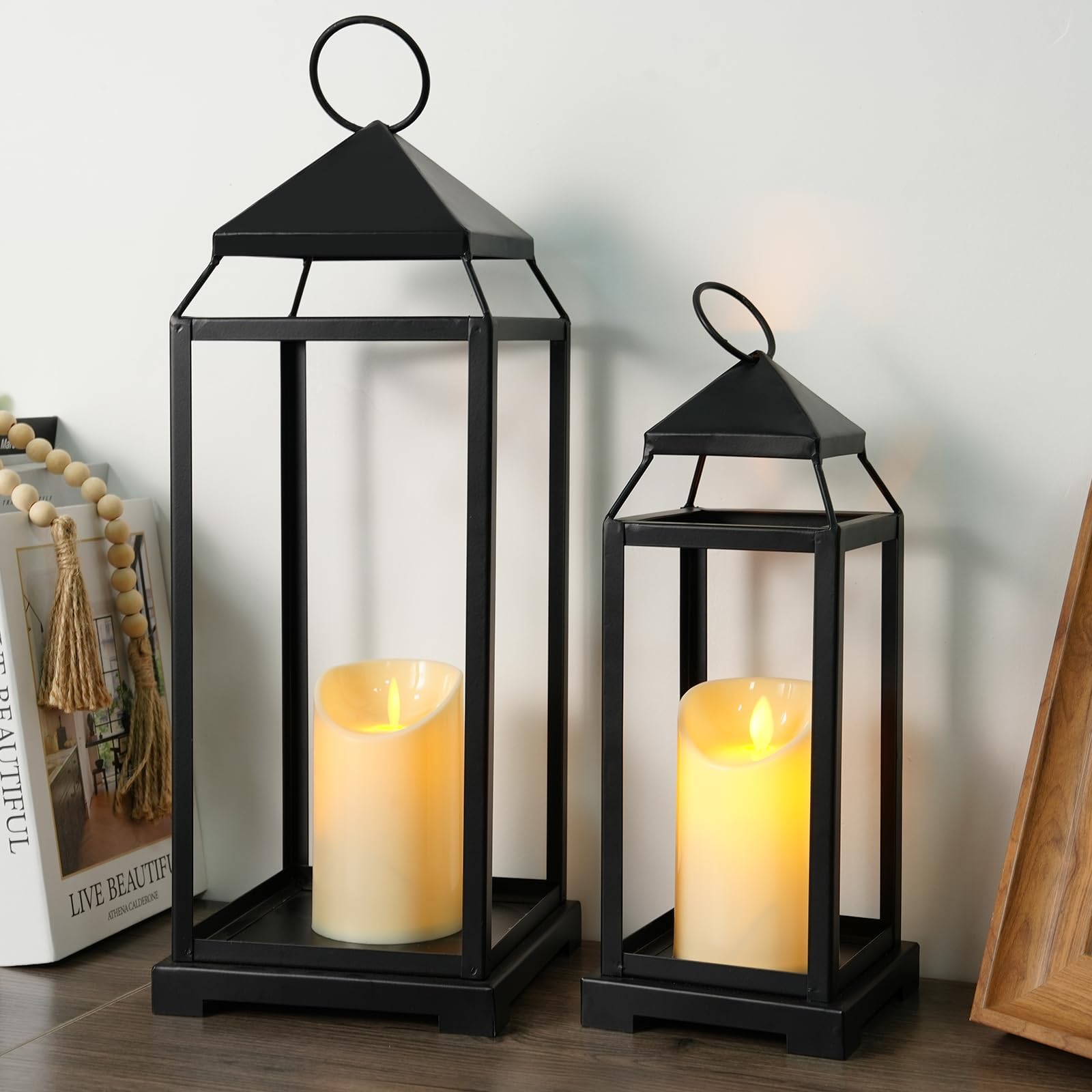 Amazon.com: Black Metal Candle Lanterns, 2Pcs Lanterns Decorative ...