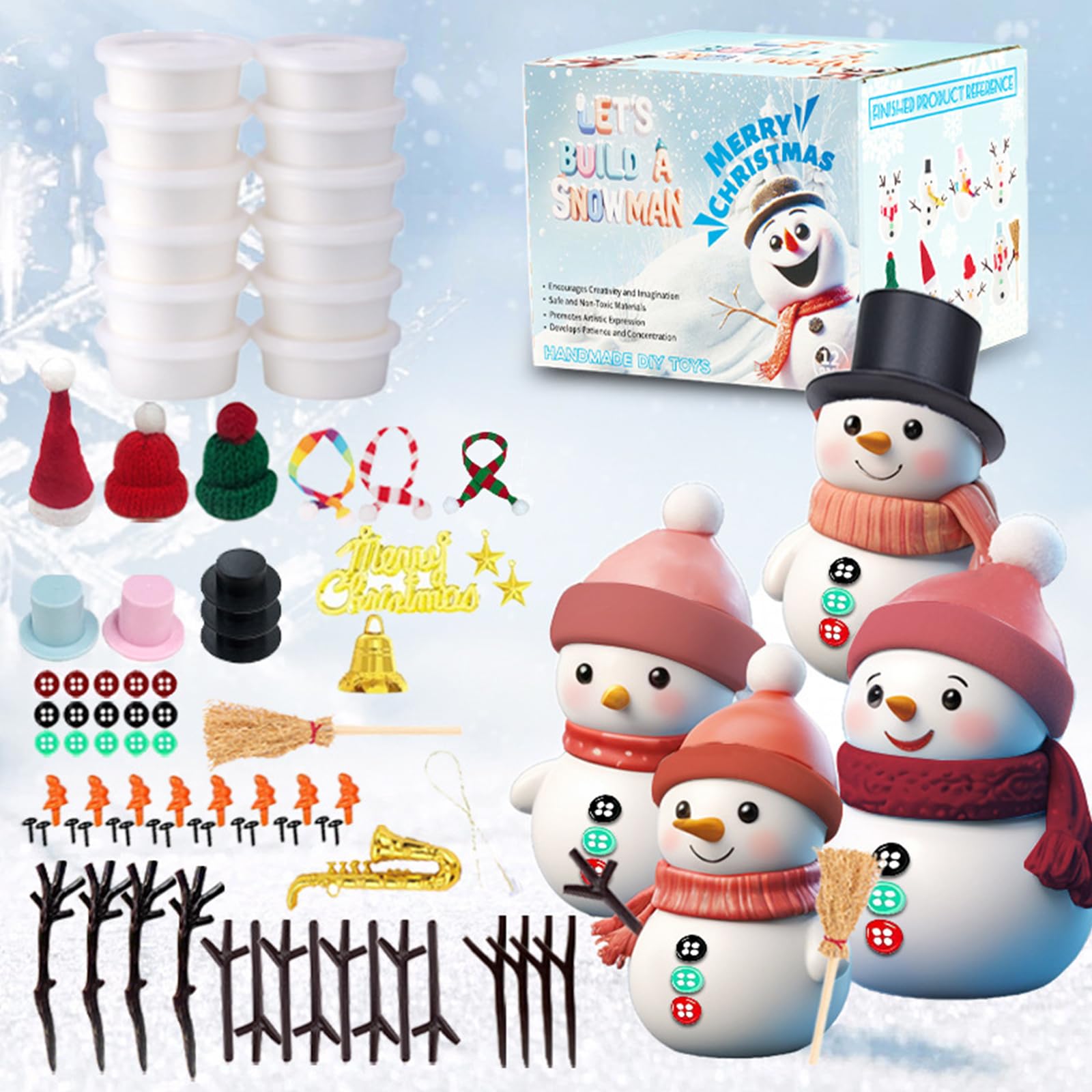 Gesmay Air Dry Clay for Kids, Snowman Craft Set Christmas Modelling ...