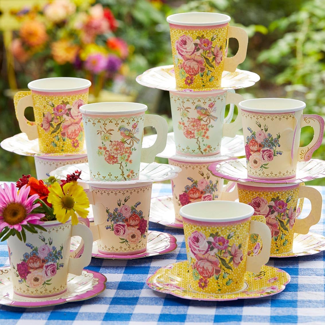 Talking Tables 24 x Vintage Paper Floral Disposable Tea Cups & Saucer ...