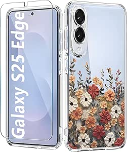 Amazon.com: TXXO for Samsung Galaxy S25 Edge Case Clear,Galaxy S25 Edge Case Floral with Screen ...