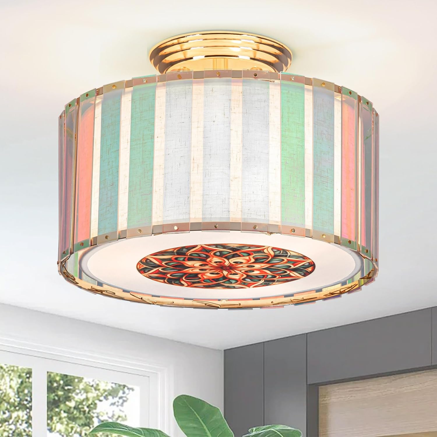 3-light Semi Flush Mount Ceiling Light Fixture Drum Chandelier Light ...