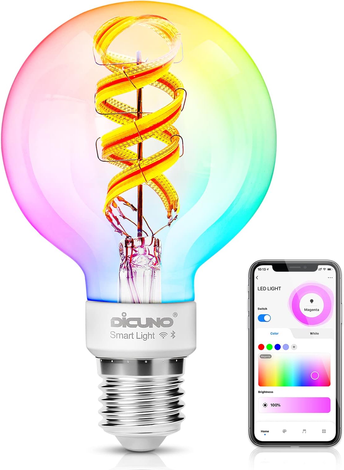 DiCUNO Smart Bulb Filament Giant Globe LED E27, 5W Dimmable Edison ...