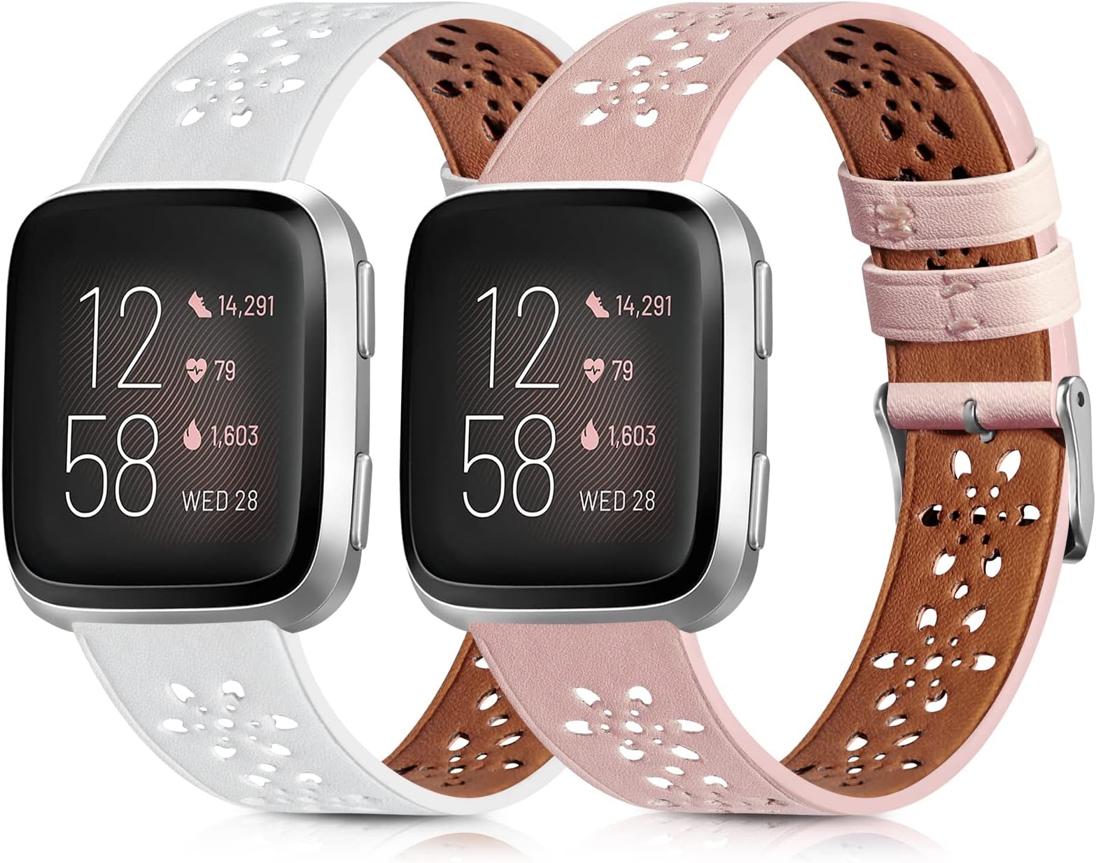 2 Packs Lace Leather Band Compatible with Fitbit Versa 2 Bands, Slim ...