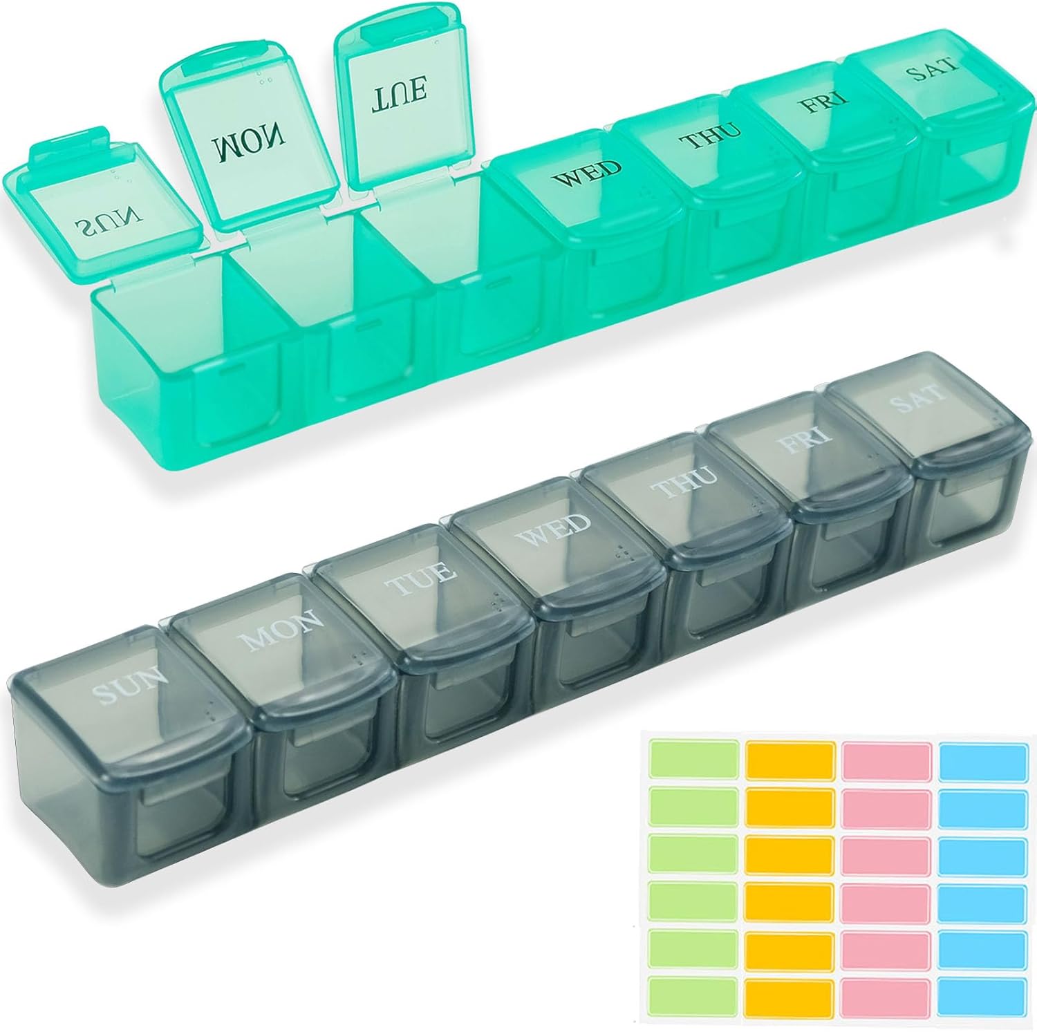 Amazon.com: Large Weekly Pill Organizer 7 Day, 2 Pack Daily Travel Pill ...