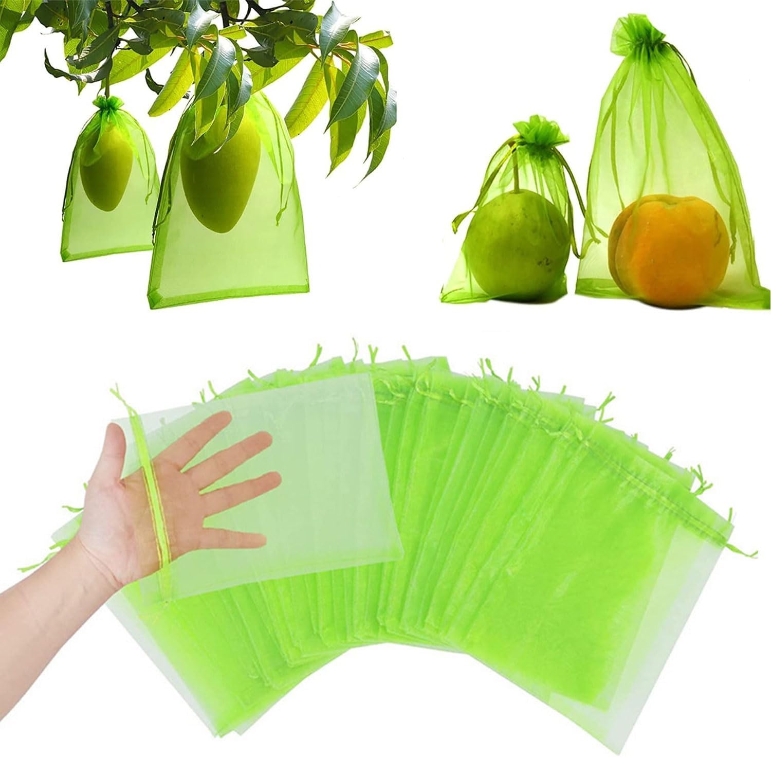 100 Pcs Fruit Protect Bags,Fruit Cover Mesh Bag with Drawstring ...