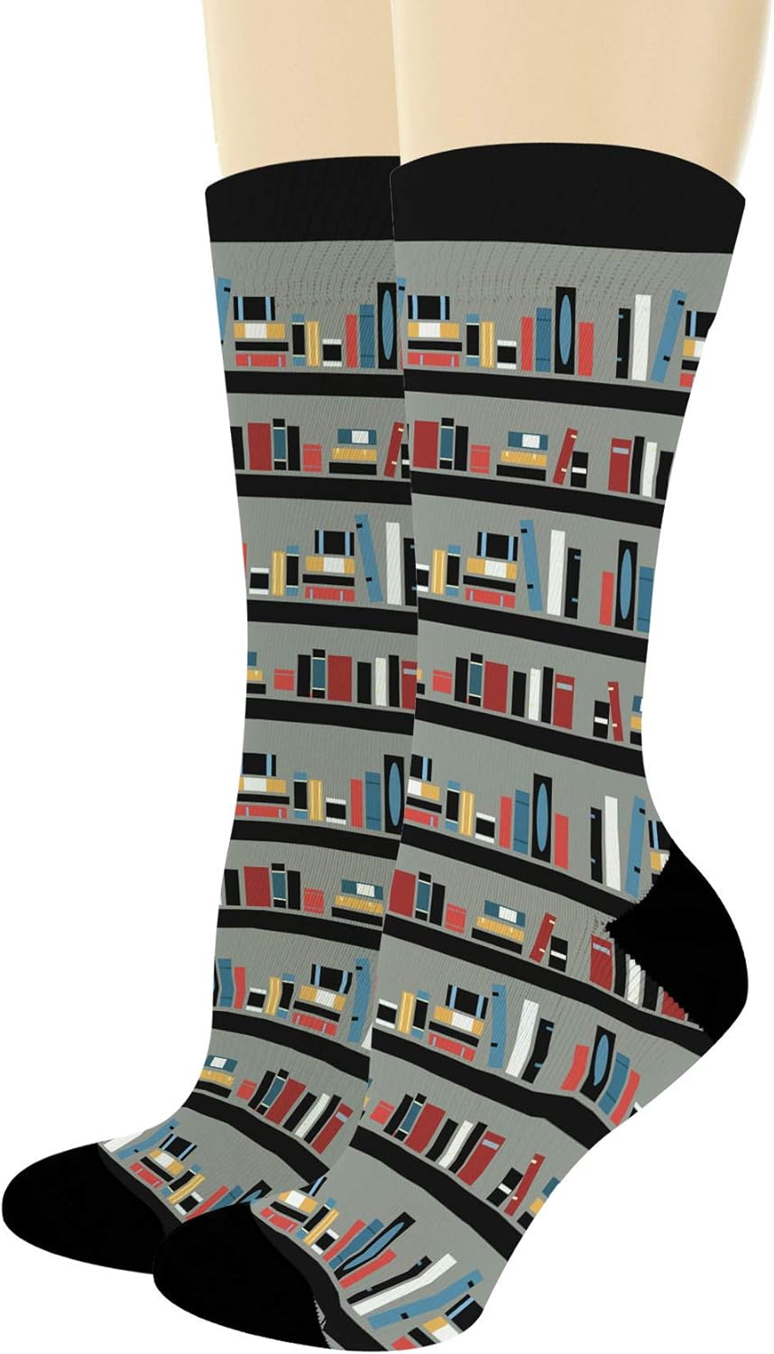 Amazon.com: ThisWear Nerdy Gifts Book Shelf Book Themed Socks Reading ...