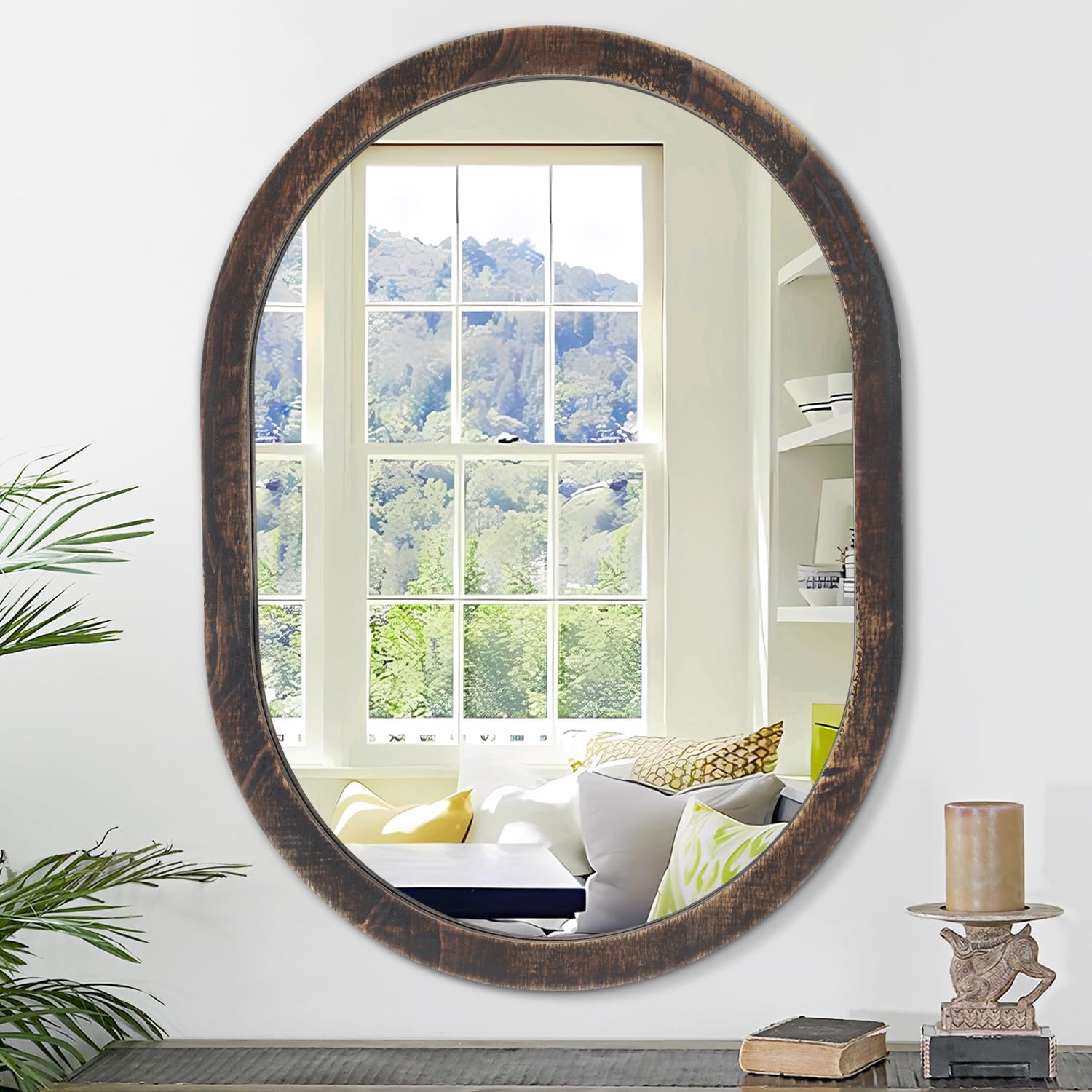 Amazon.com: Oval Wall Mirror, Bathroom Mirror of Wood Frame, Retro ...