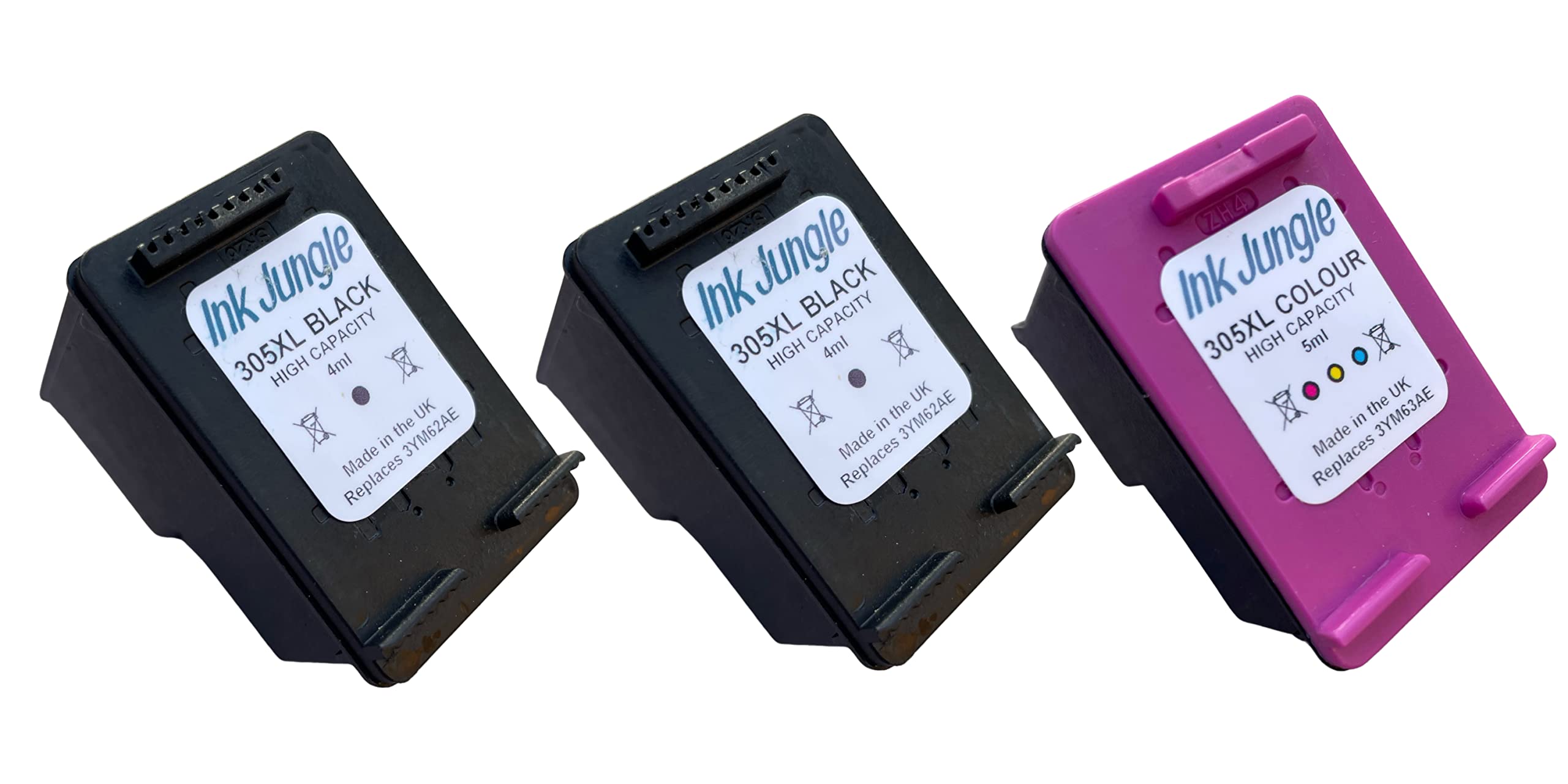Ink Jungle 2x 305XL Black & 1x Colour Refilled Ink Cartridge For HP ...