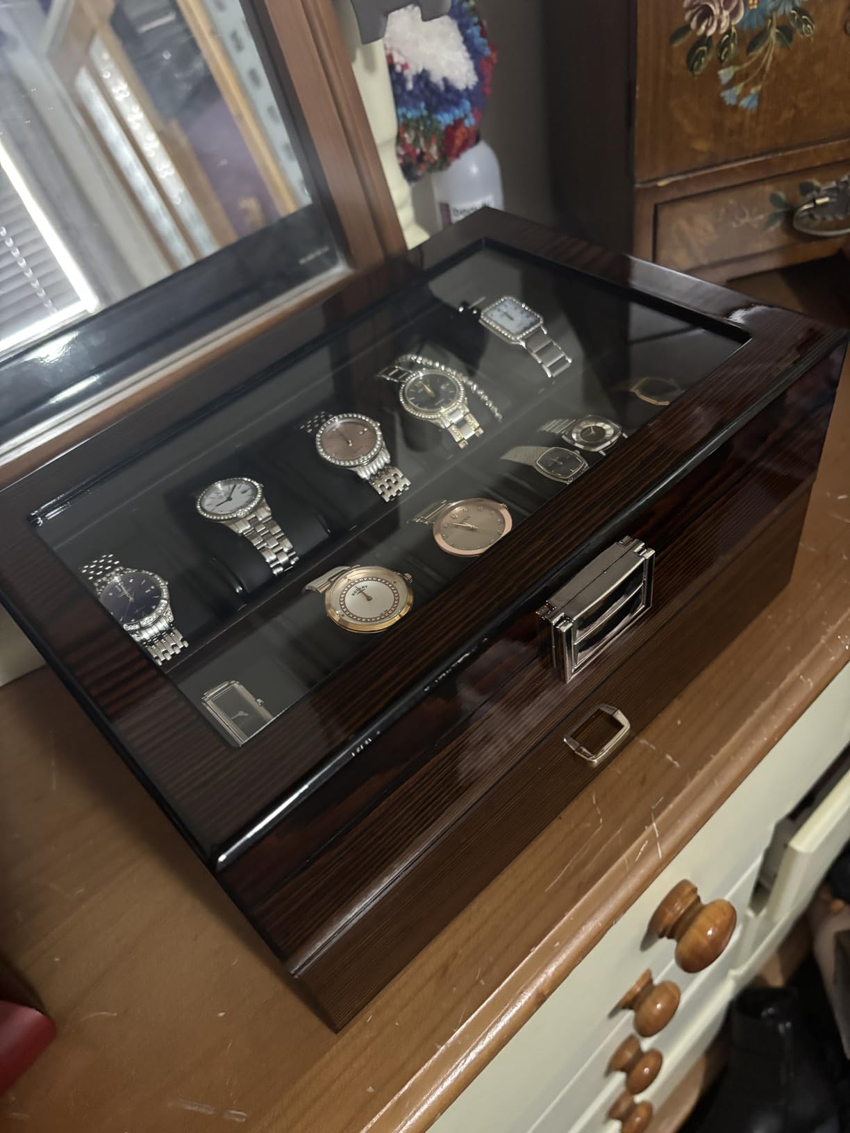 BEWISHOME High-End Watch Box, 20-Slot Watch Case with Large Glass Lid ...