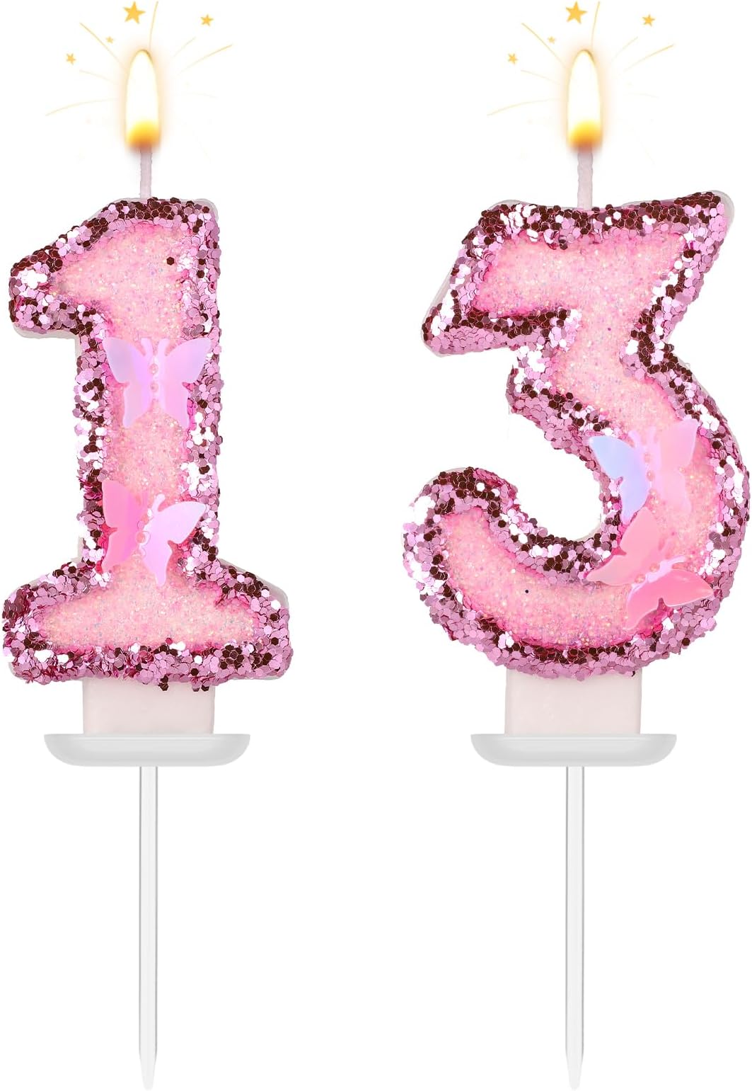 Amazon.com: Girls Birthday Number 13 Candles, 2.95in Glitter Butterfly ...