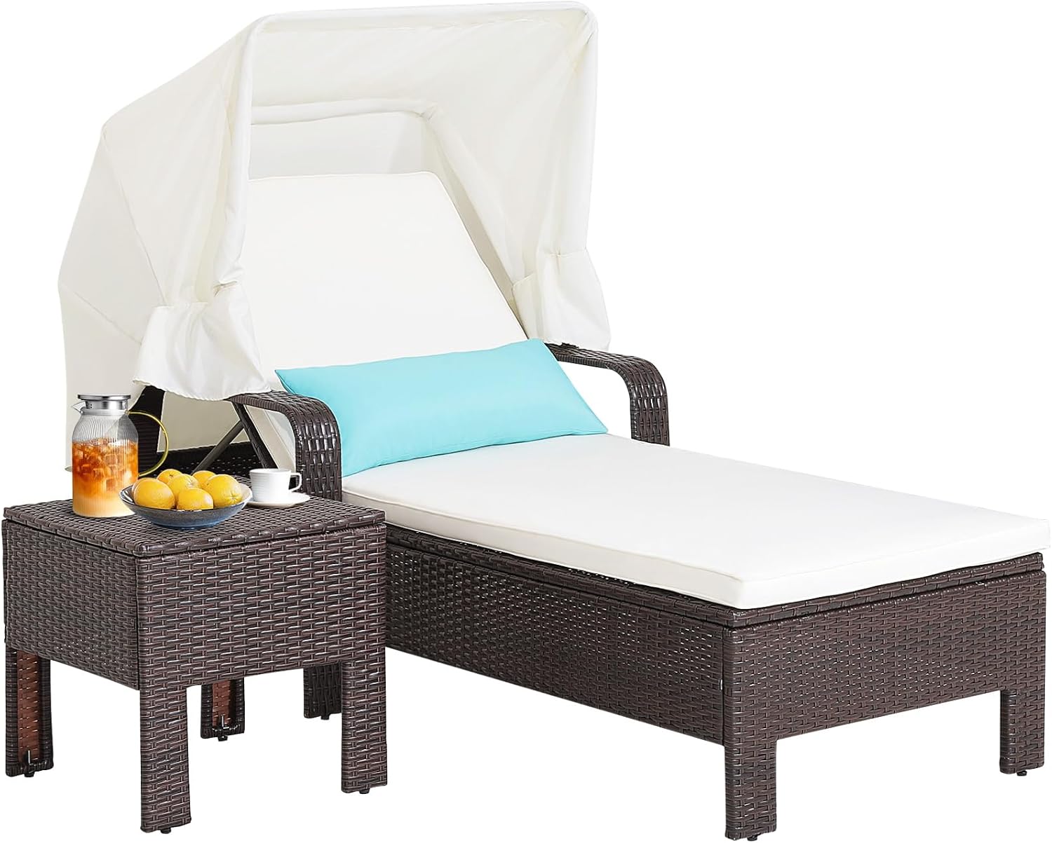 Multigot Rattan Sun Lounger with Side Table, 6 Positions Adjustable ...