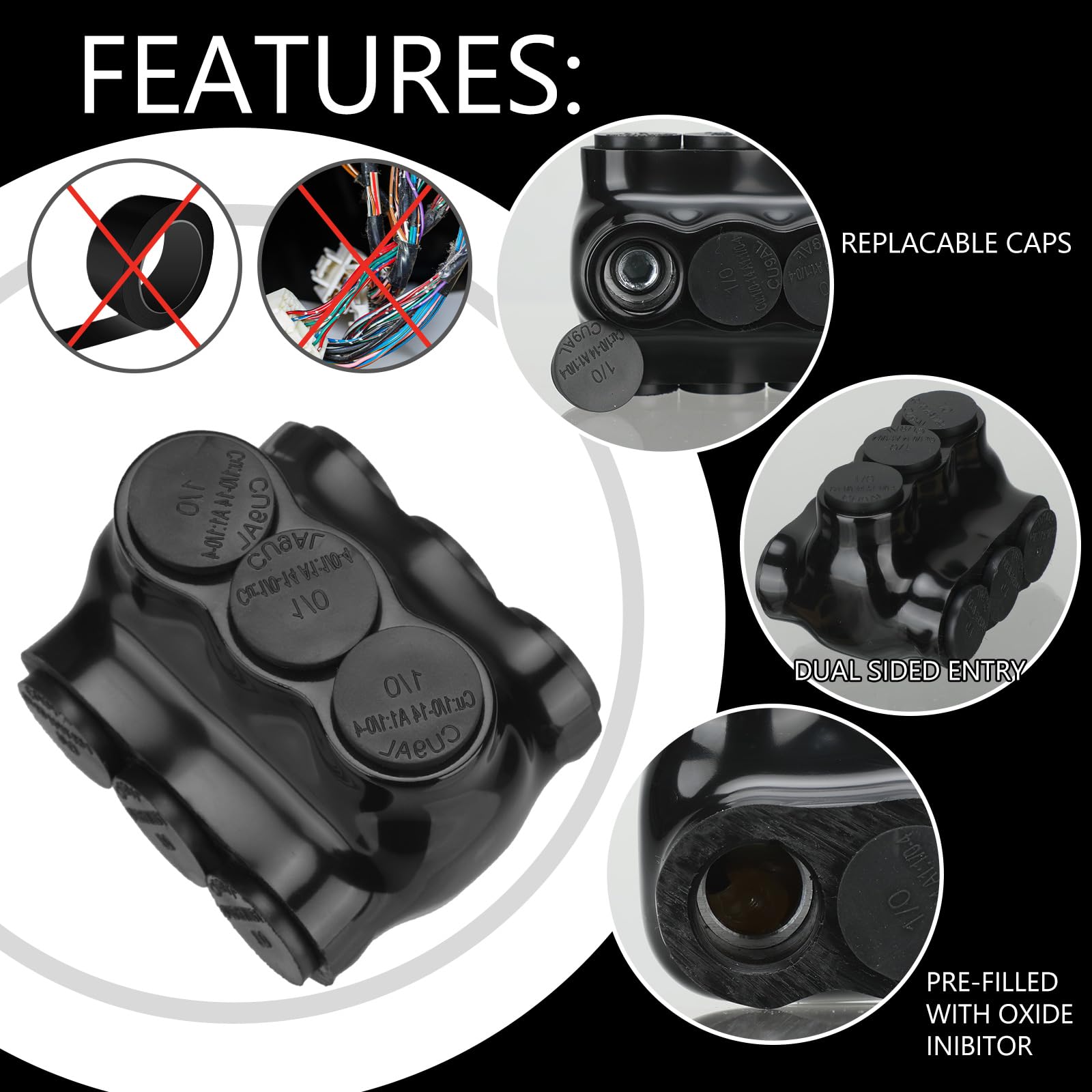 Snapklik.com : Copkim 5 Pack Black Multi Cable Connector Insulated ...