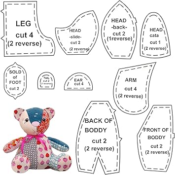 Memory Bear Template Pattern, 10 in Memory Bear Sewing Pattern Set with ...