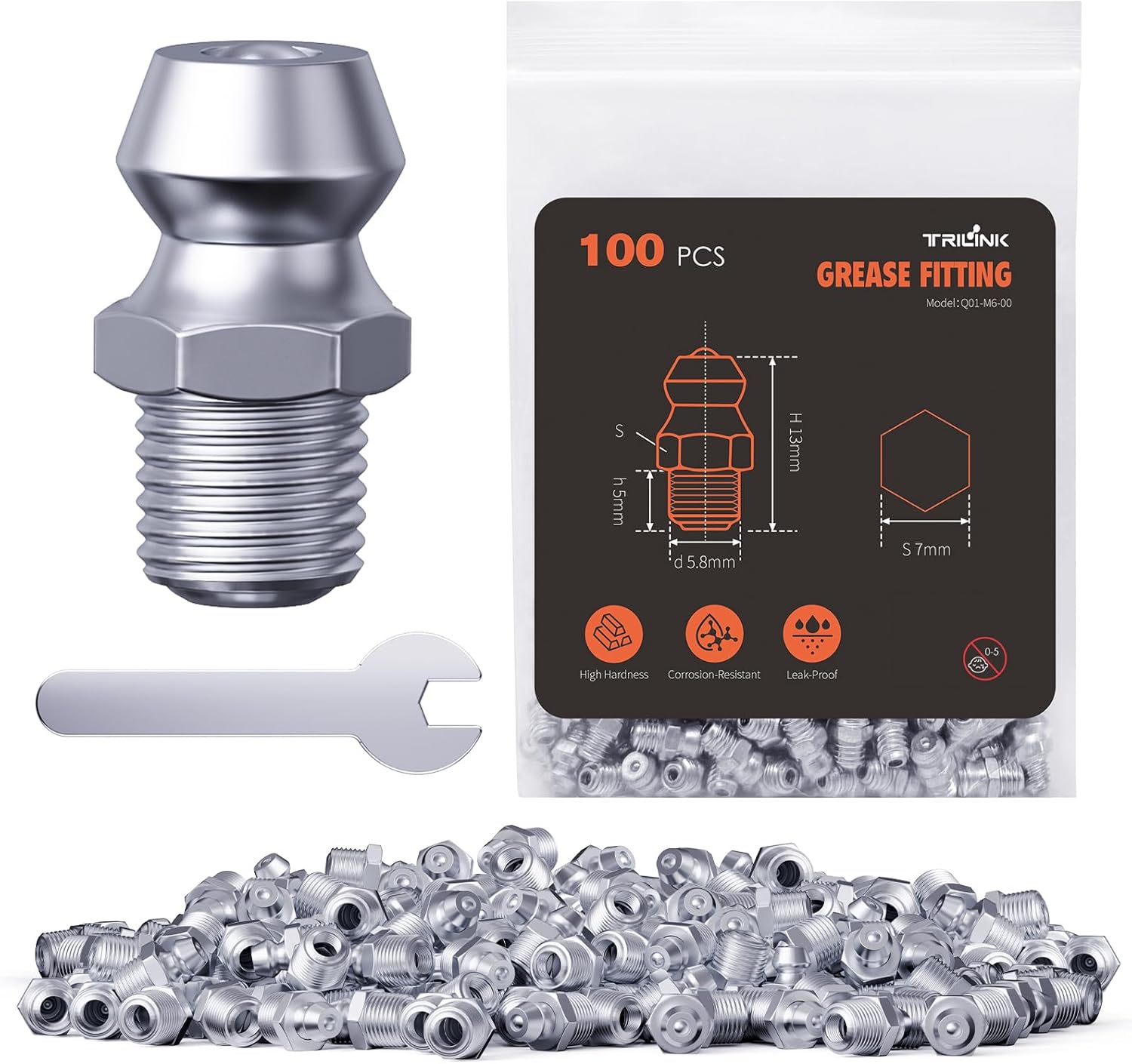 Amazon.com: TRILINK M6 Zerk Grease Fittings, Metric Grease Nipples with ...