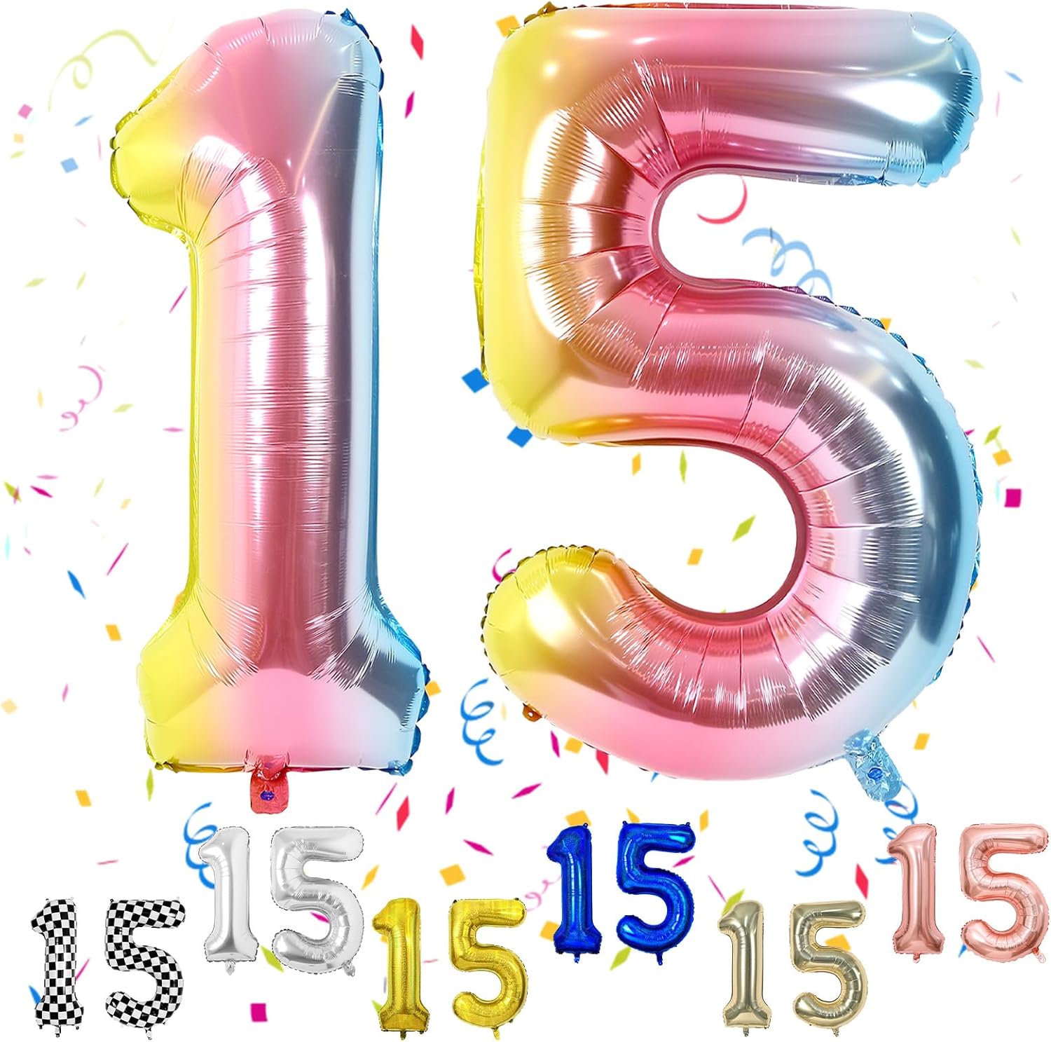 Amazon.com: Rainbow Number 15 Balloons, 15th Birthday Balloon, 40inch ...
