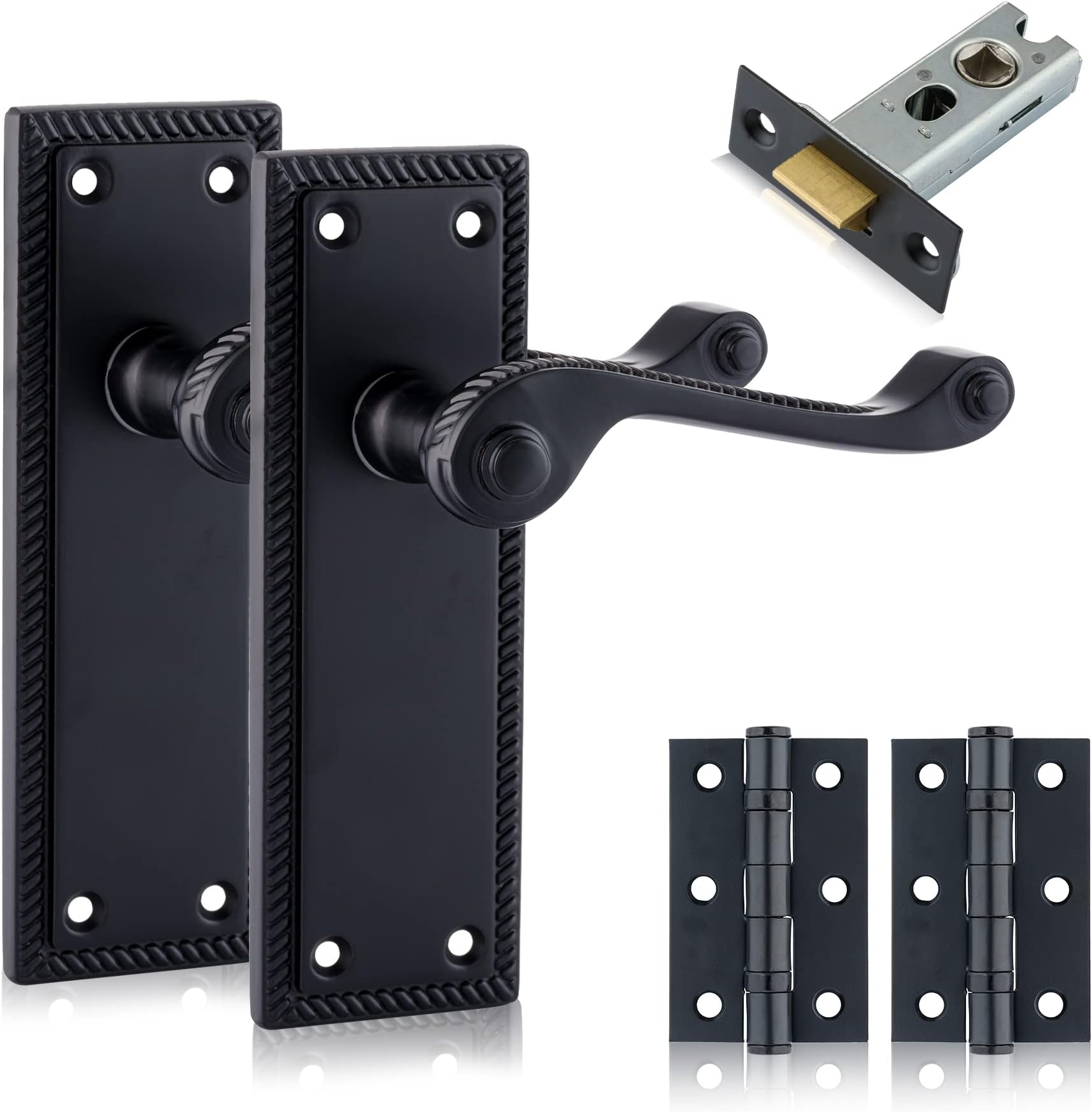 XFORT Black Beauty Range Matt Black Hanoverian Lever Latch Door Pack ...