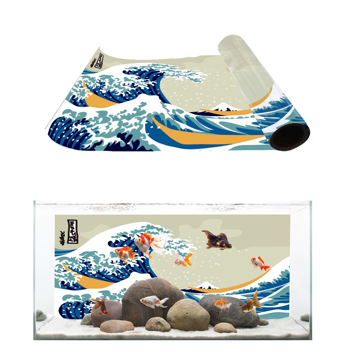 Aquarium Background Japanese Style Roaring Ocean Waves And Mount Fuji ...