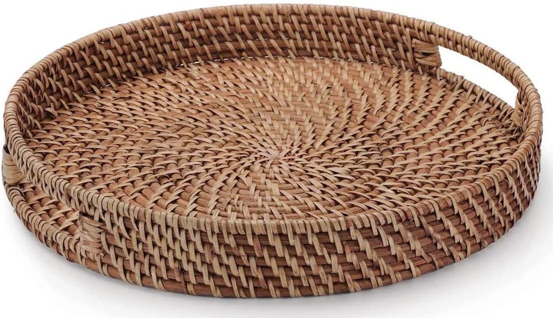 Amazon.com: 13.8 inch Rattan Tray, Round Wicker Tray with Cut-Out ...