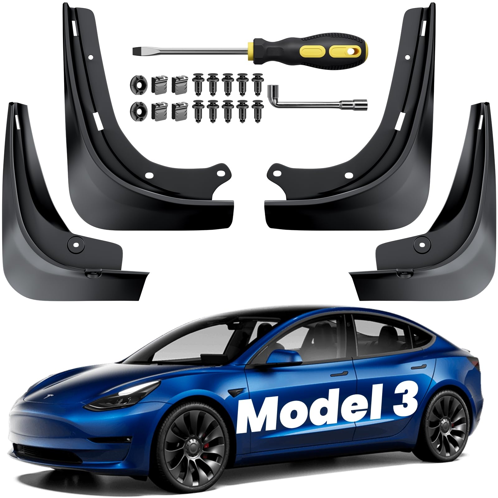 Snapklik.com : REEVAA 2016-2023 Tesla Model 3 Mud Flaps Military-Grade ...