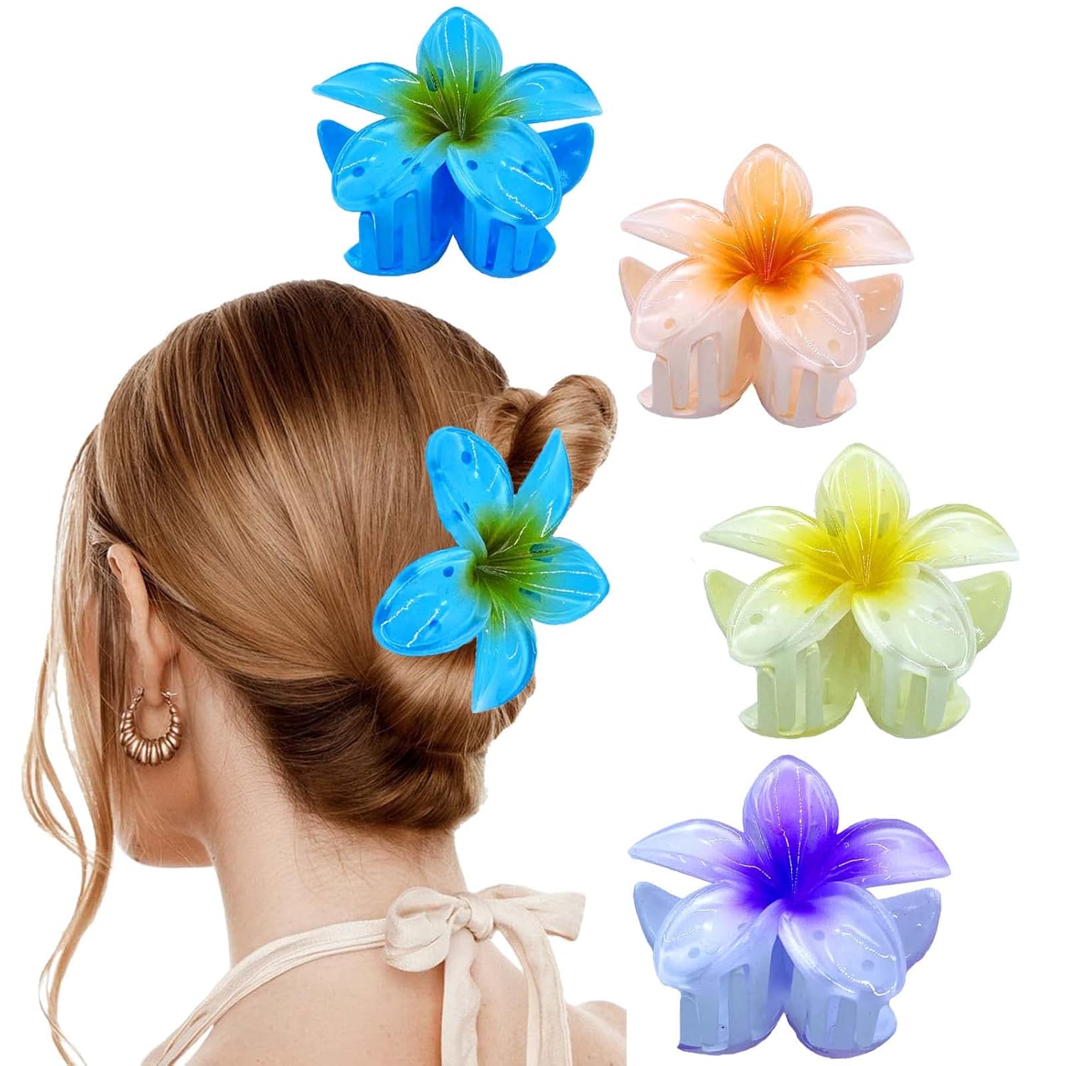 Amazon.com : Flower Claw Clips for Thick Hair 4PCS Flower Hair Clips ...