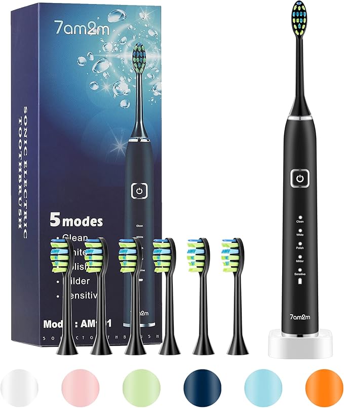 Amazon.com: 7AM2M Sonic Electric Toothbrush with 6 Brush Heads for ...